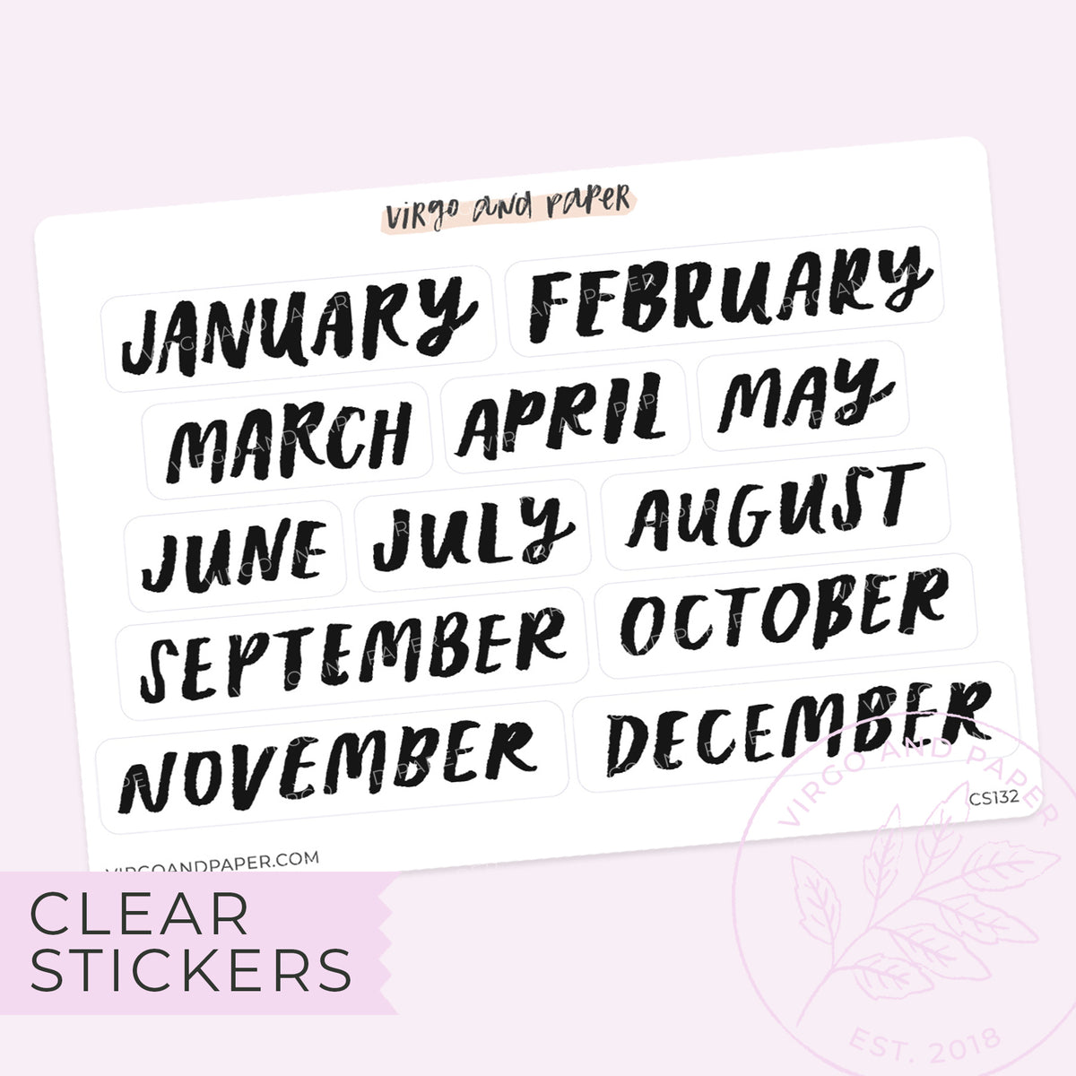 Clear Jan-Dec Months of the Year Bold Brush Lettered Labels – Virgo and ...