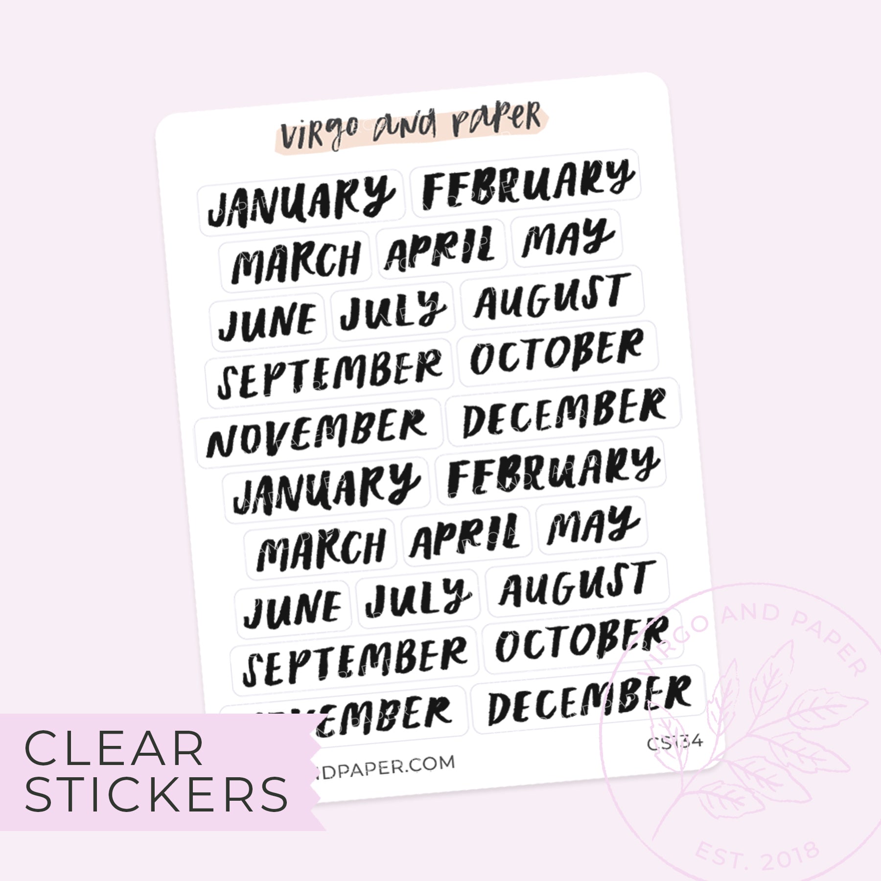 Mini Clear Jan-Dec Months of the Year Bold Brush Lettered Labels ...