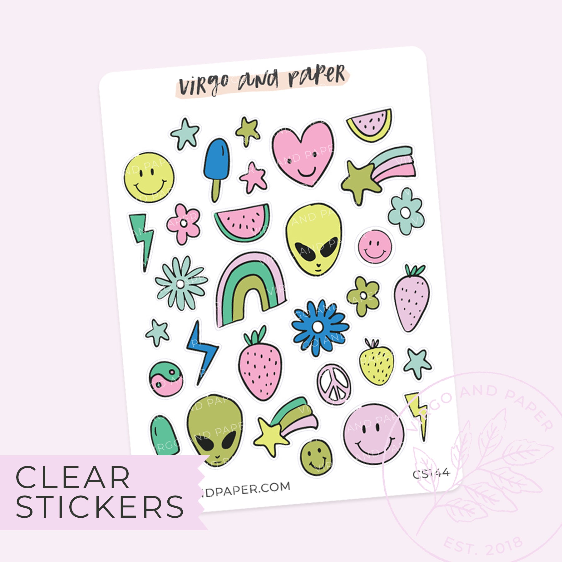 Clear 1990s Nostalgia Doodle Stickers – Virgo and Paper