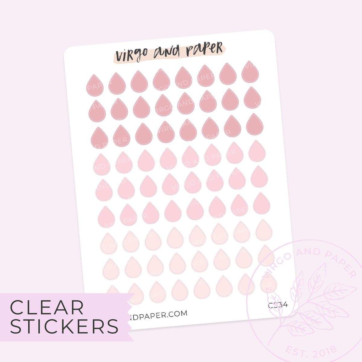 Clear Pink Teardrop Stickers – Virgo and Paper