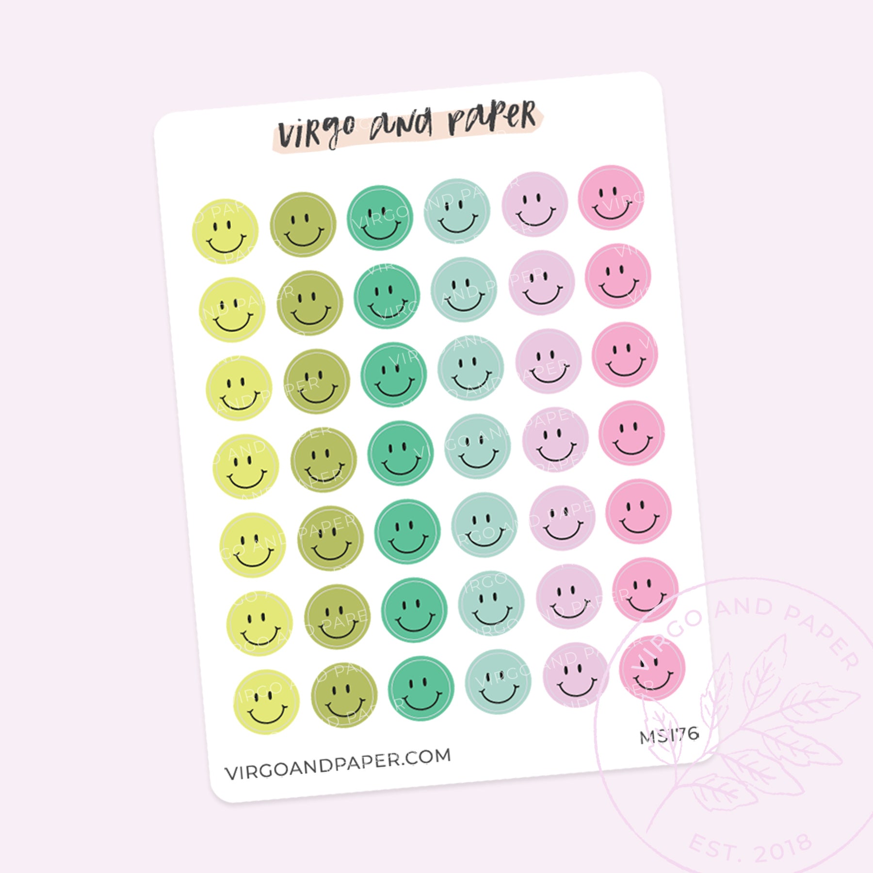 Pastel Smiley Face Stickers – Virgo and Paper
