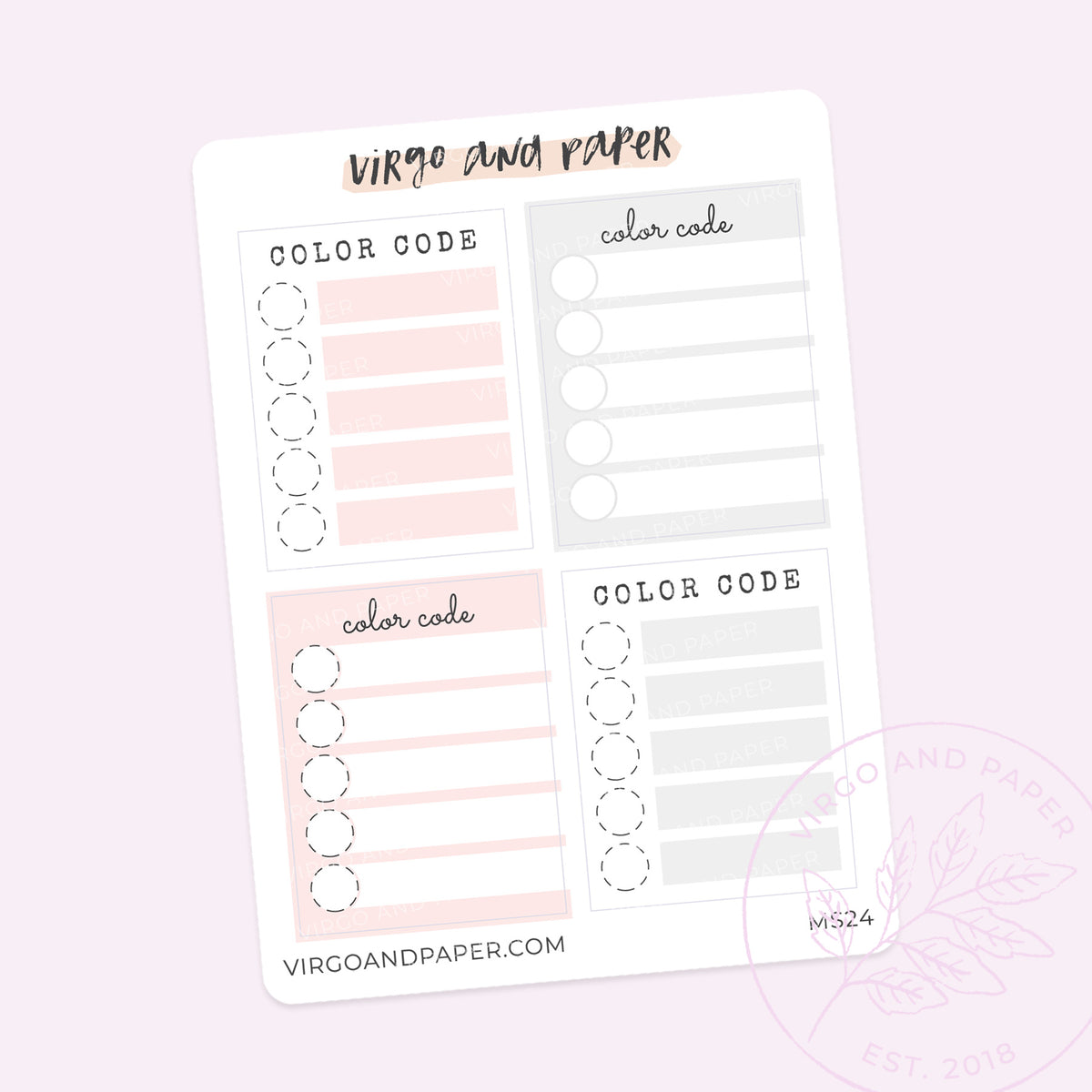 Color Code Key Full Box Stickers – Virgo and Paper