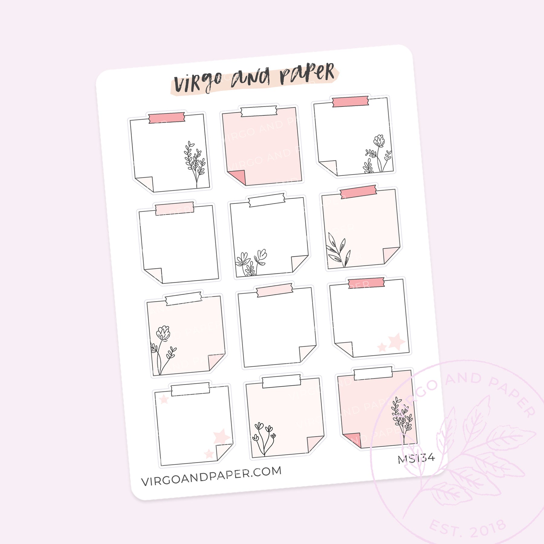 Pink Sticky Note Planner Stickers – Virgo and Paper